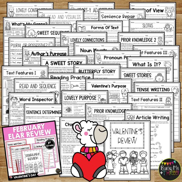 1st Grade Valentine's Day ELA No Prep Printables - Teaching Ideas Made Easy