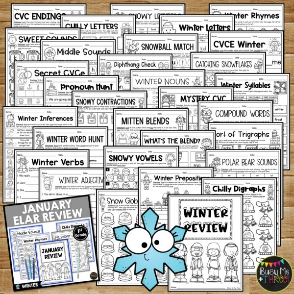1st Grade January ELA Review No Prep Winter Worksheets - Teaching Ideas ...