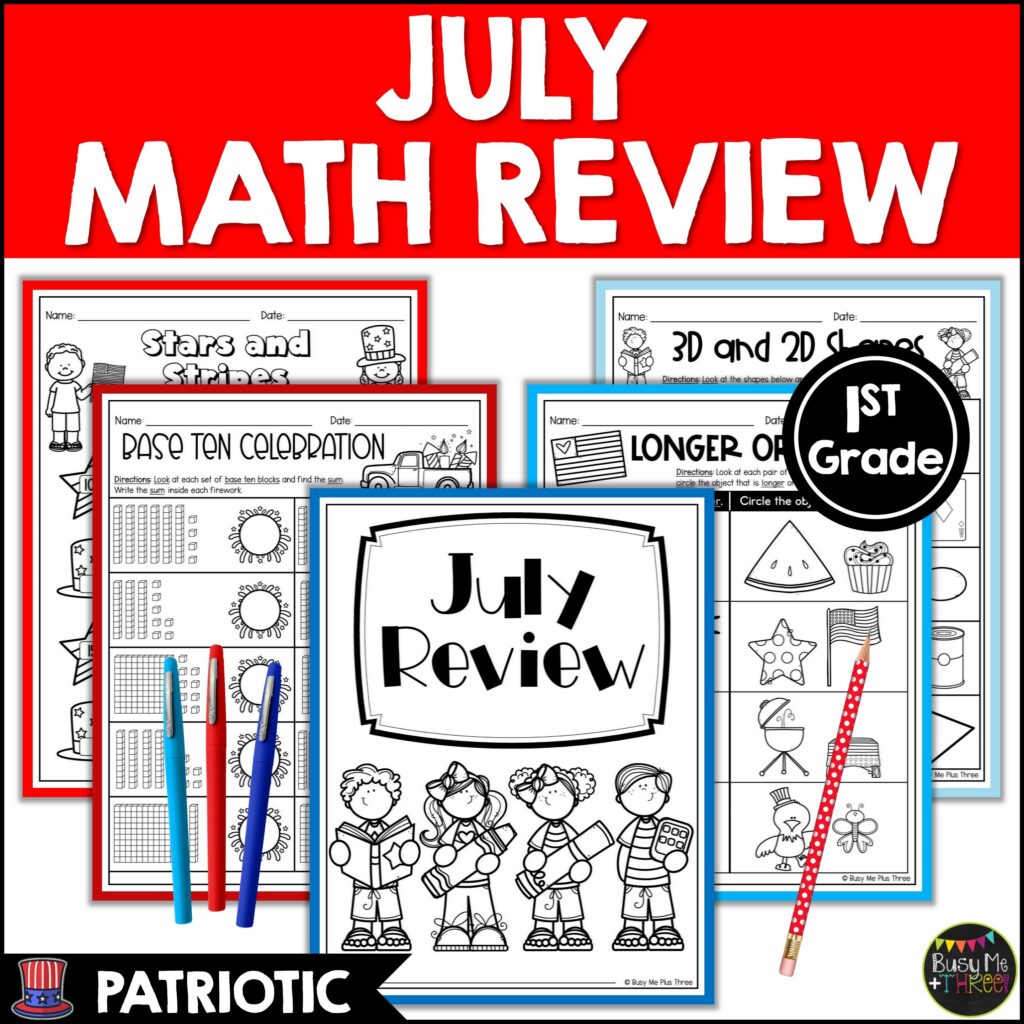 1st Grade July Math Review No Prep Patriotic Activities - Teaching ...
