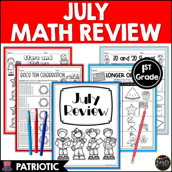 1st Grade July Math Review No Prep Patriotic Activities - Teaching ...