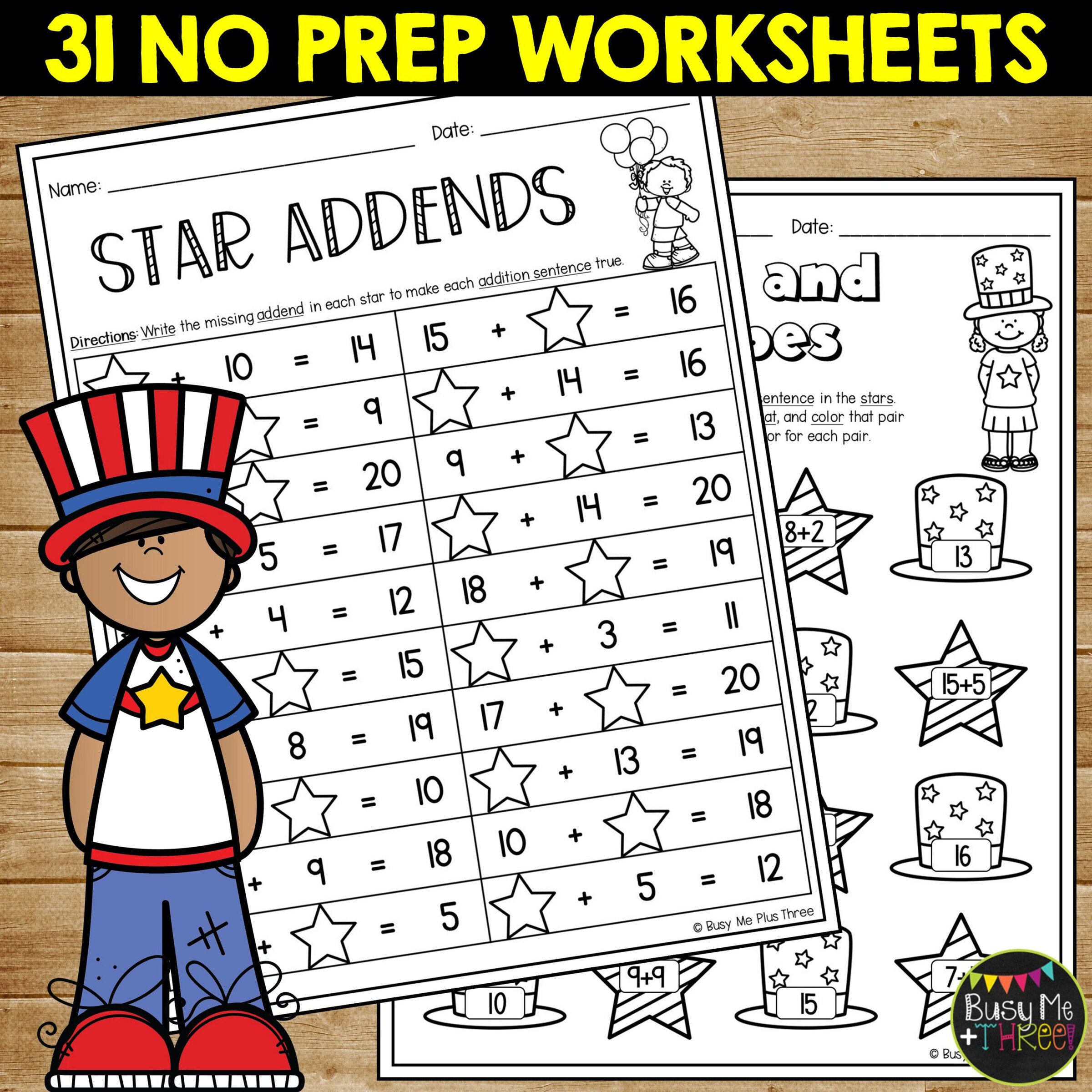 1st Grade July Math Review No Prep Patriotic Activities - Teaching ...
