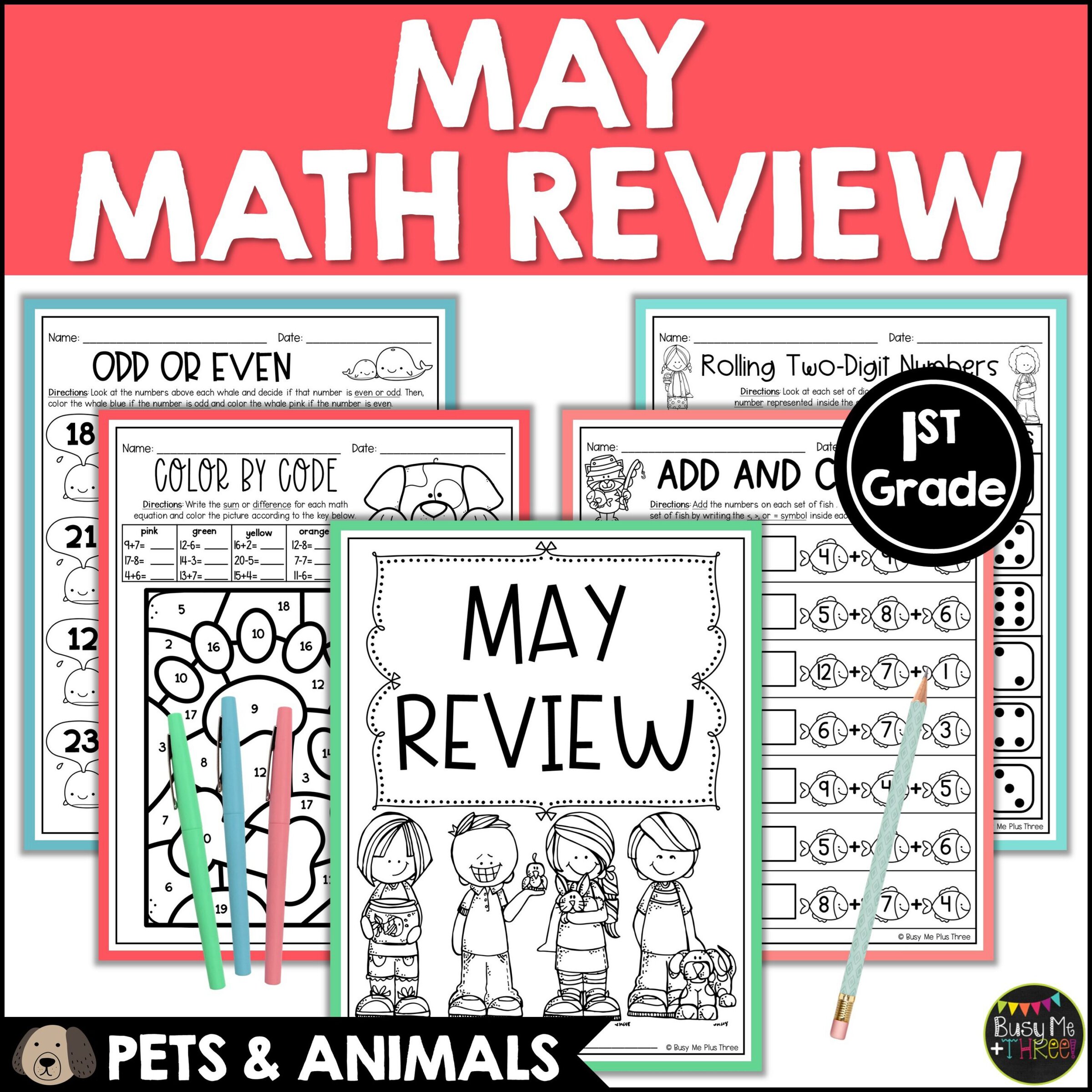 1st Grade Pets Math Review No Prep May Printables - Teaching Ideas Made ...