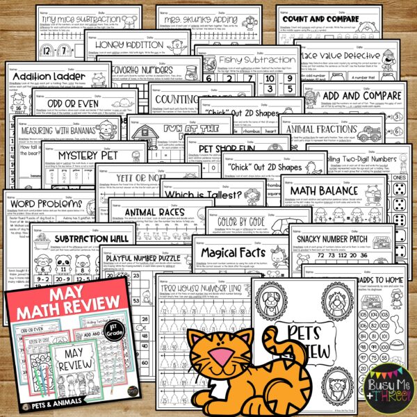 1st Grade Pets Math Review No Prep May Printables - Teaching Ideas Made ...