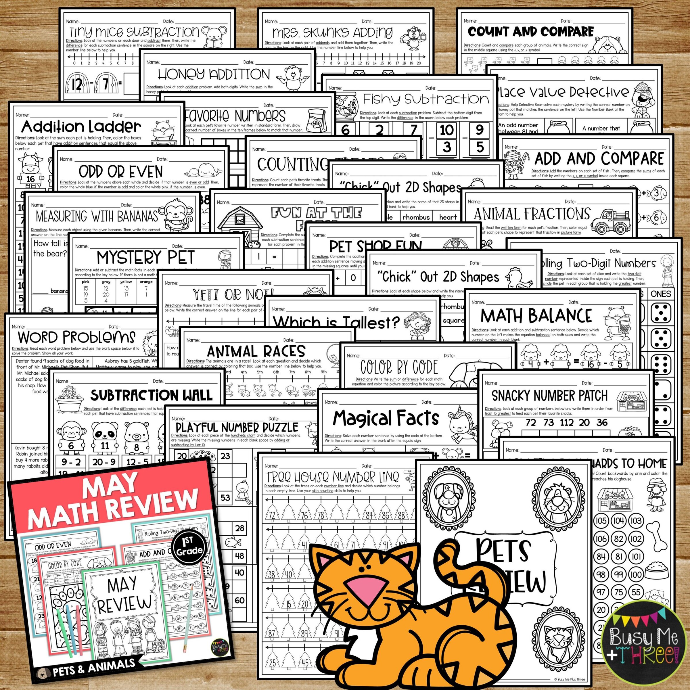 1st Grade Pets Math Review No Prep May Printables - Teaching Ideas Made ...