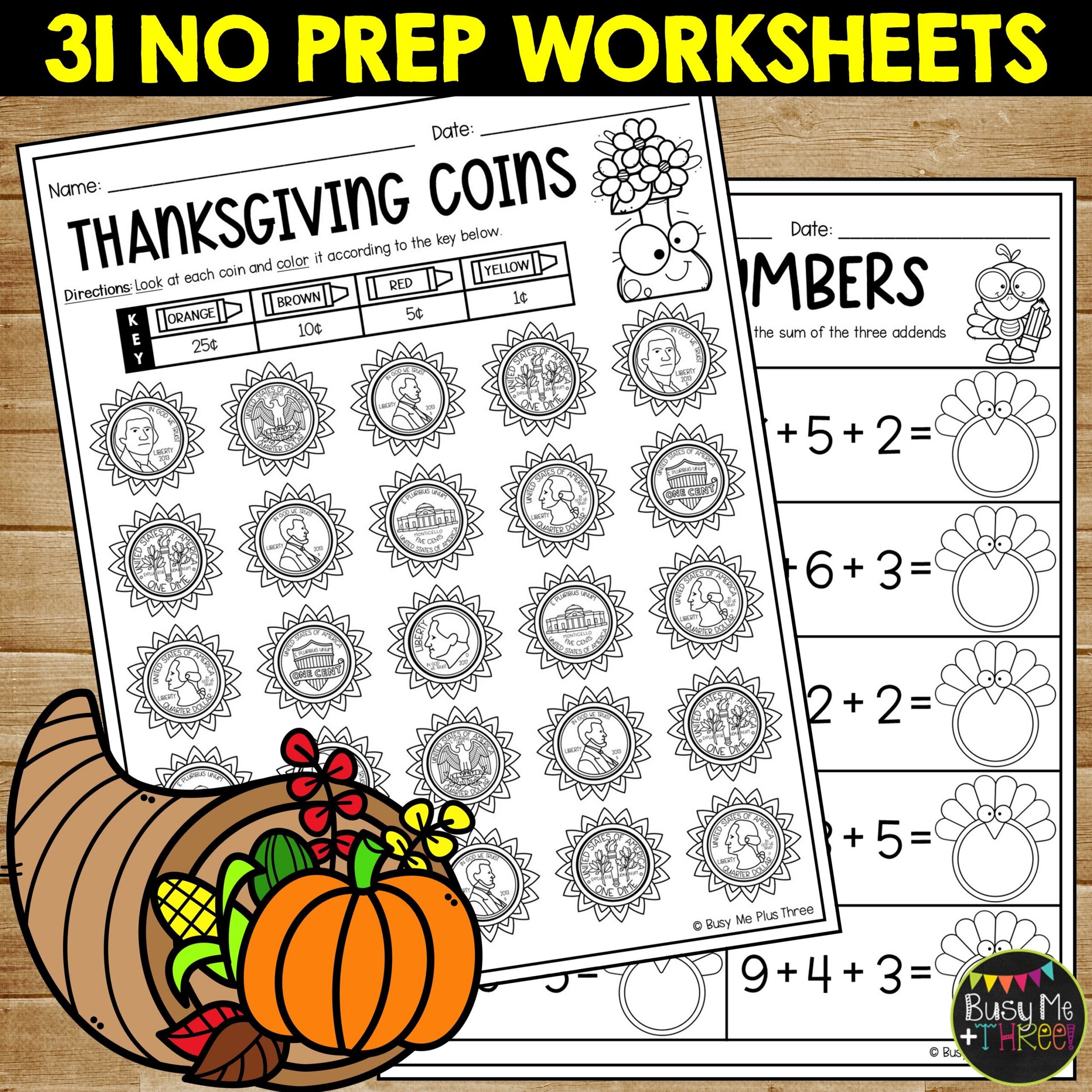 1st Grade Thanksgiving Math No Prep Printables November - Teaching ...
