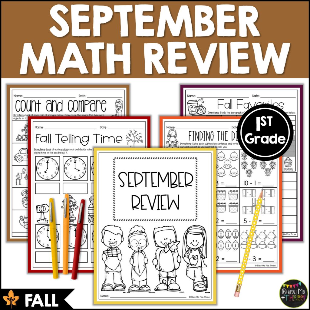 1st Grade Fall Math Review No Prep September Worksheets - Teaching ...