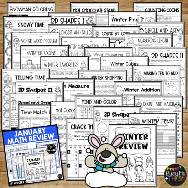 1st Grade Winter Math No Prep Worksheets January - Teaching Ideas Made Easy