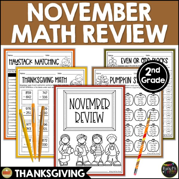 2nd Grade Thanksgiving Math No Prep Printables November - Teaching ...