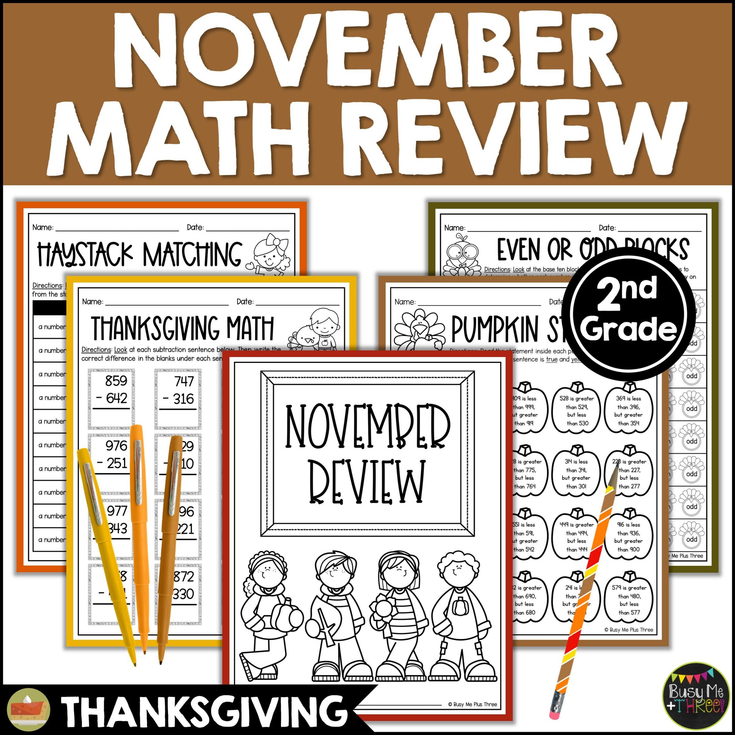 2nd Grade Thanksgiving Math No Prep Printables November - Teaching ...