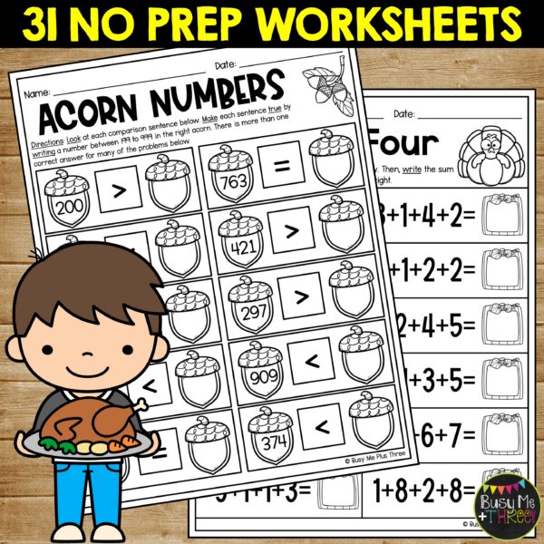 2nd Grade Thanksgiving Math No Prep Printables November - Teaching ...