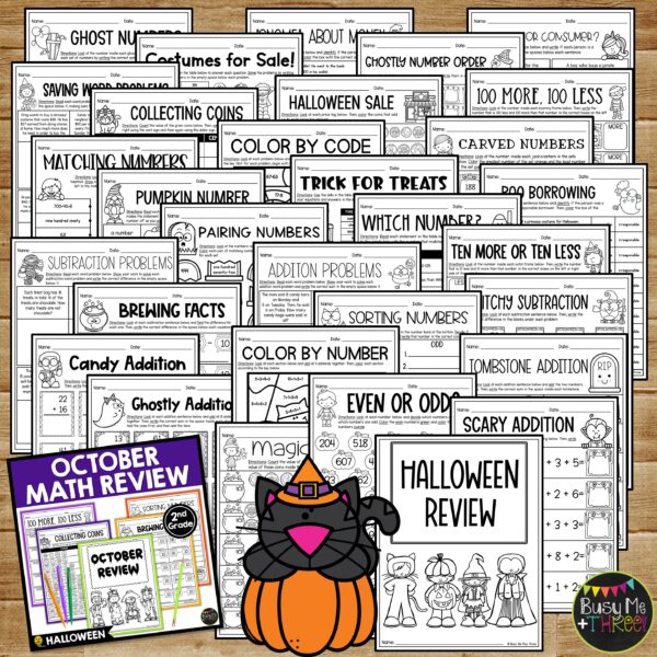2nd Grade Halloween Math No Prep Worksheets October - Teaching Ideas ...