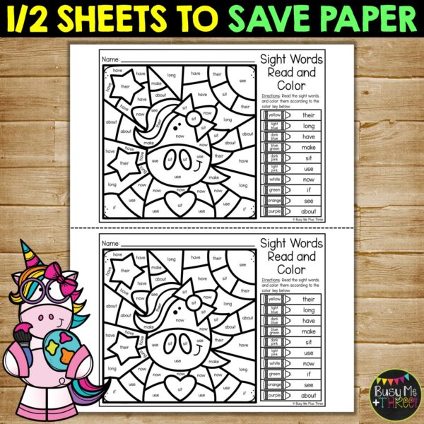 Unicorn Sight Words Color by Code Fry Dolch - Teaching Ideas Made Easy