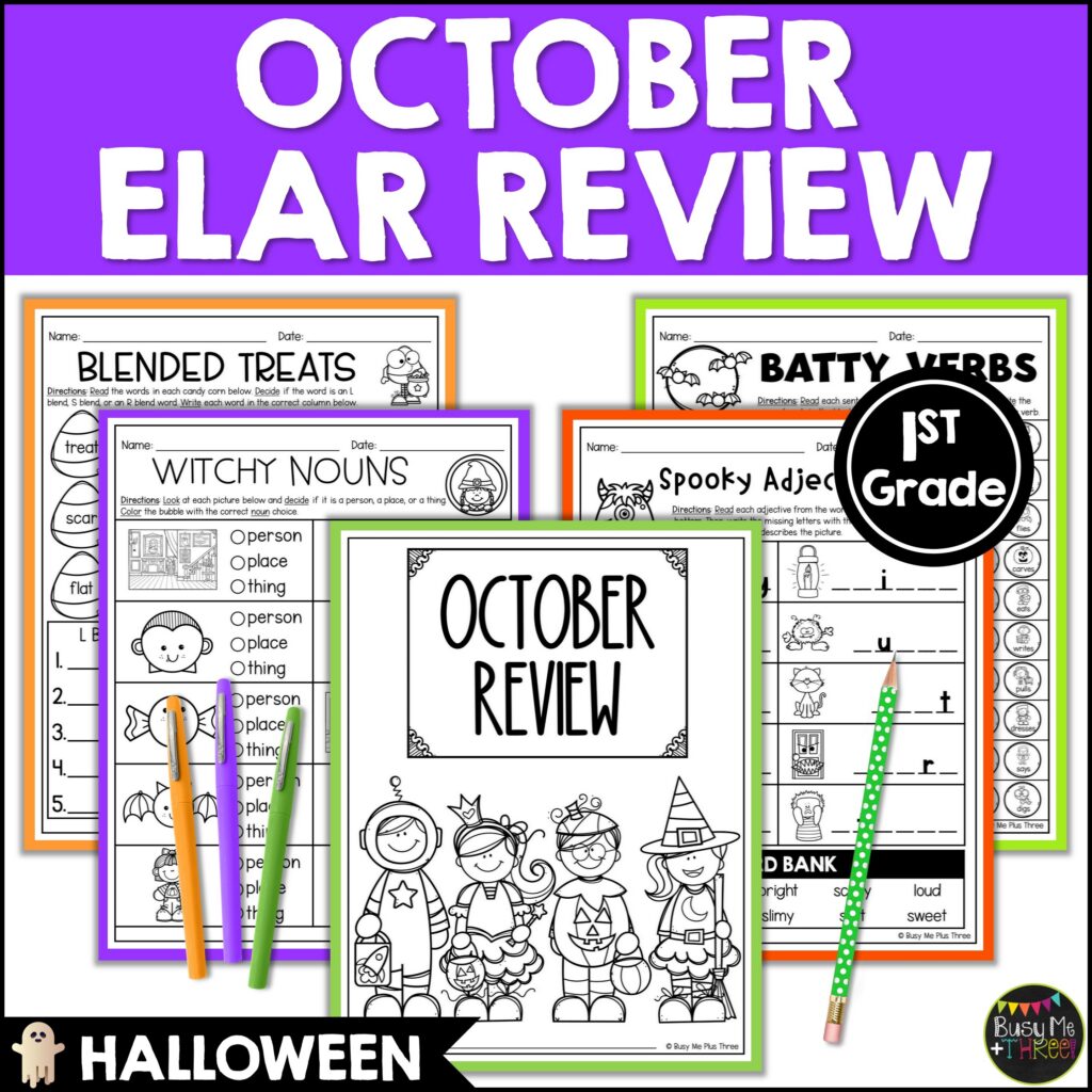 1st Grade Halloween ELA Review No Prep Printables - Teaching Ideas Made ...