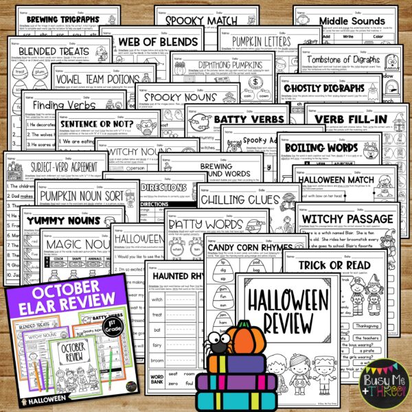 1st Grade Halloween ELA Review No Prep Printables - Teaching Ideas Made ...