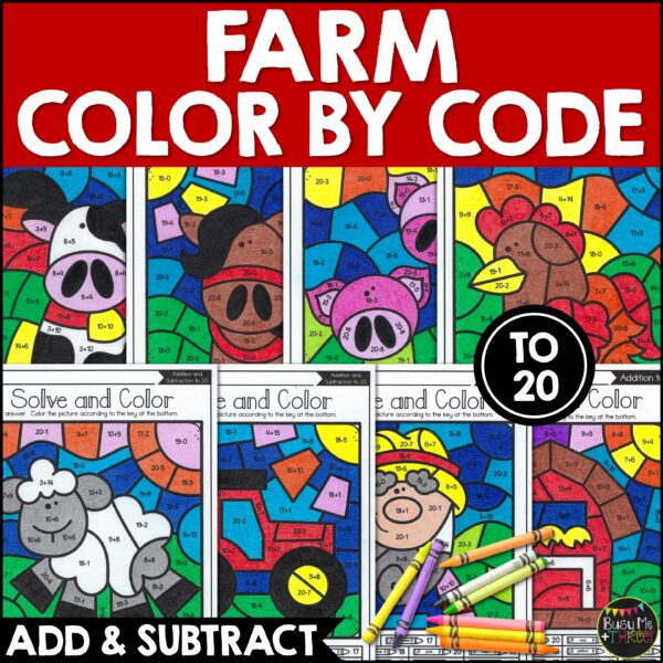 Farm Color by Code Addition Subtraction to 20 - Teaching Ideas Made Easy