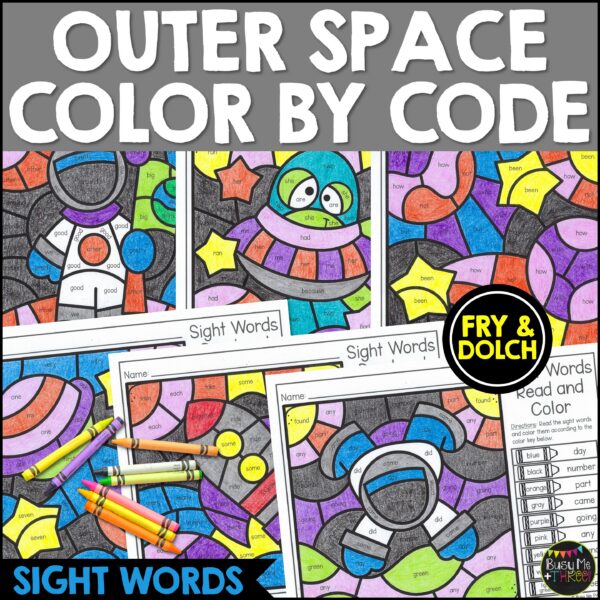Outer Space Color by Code Sight Words K-2 - Teaching Ideas Made Easy