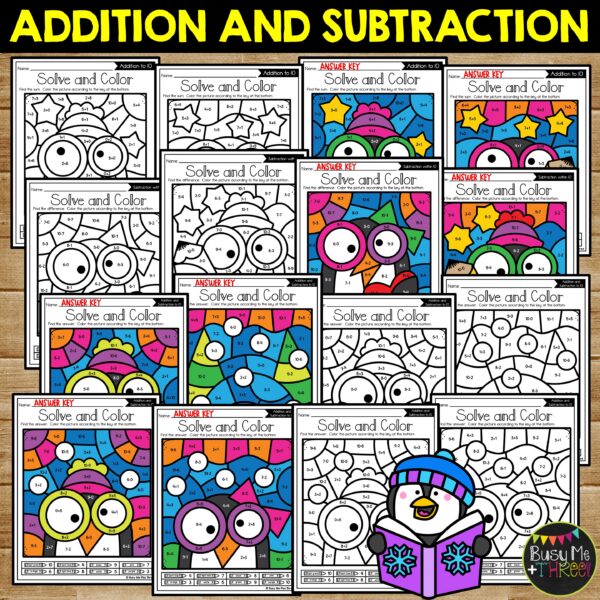 Penguin Color by Code Math Addition Subtraction No Prep - Teaching ...