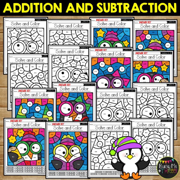 Penguins Color by Code Addition Subtraction to 20 - Teaching Ideas Made ...