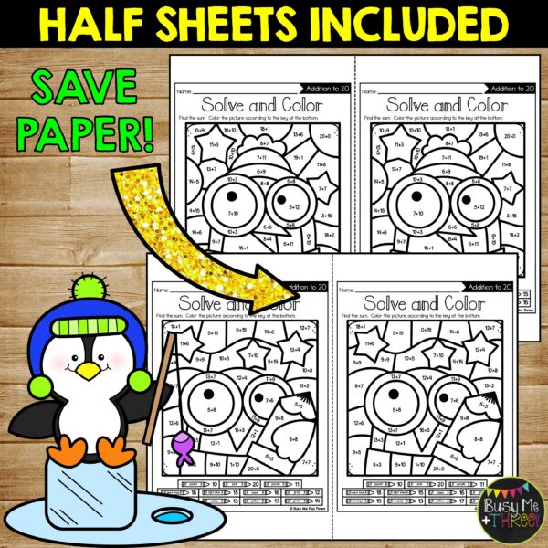 Penguins Color by Code Addition Subtraction to 20 - Teaching Ideas Made ...