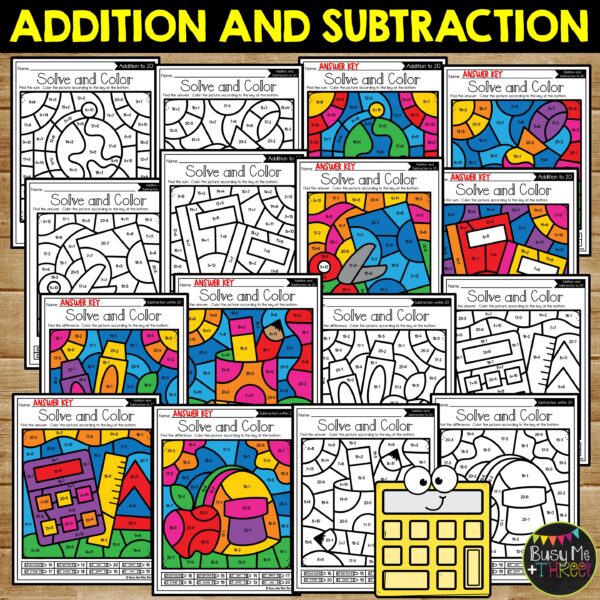 School Supplies Color by Code Addition Subtraction to 20 - Teaching ...
