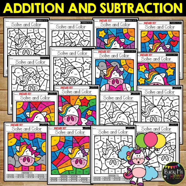 Unicorn Color by Code Math Addition Subtraction to 10 - Teaching Ideas ...