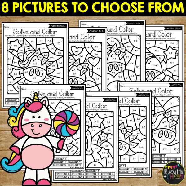 Unicorn Color by Code Math Addition Subtraction to 10 - Teaching Ideas ...
