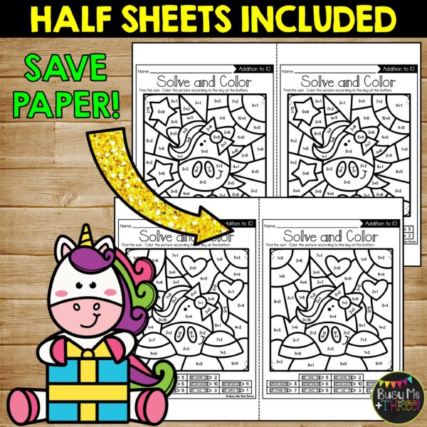 Unicorn Color by Code Math Addition Subtraction to 10 - Teaching Ideas ...