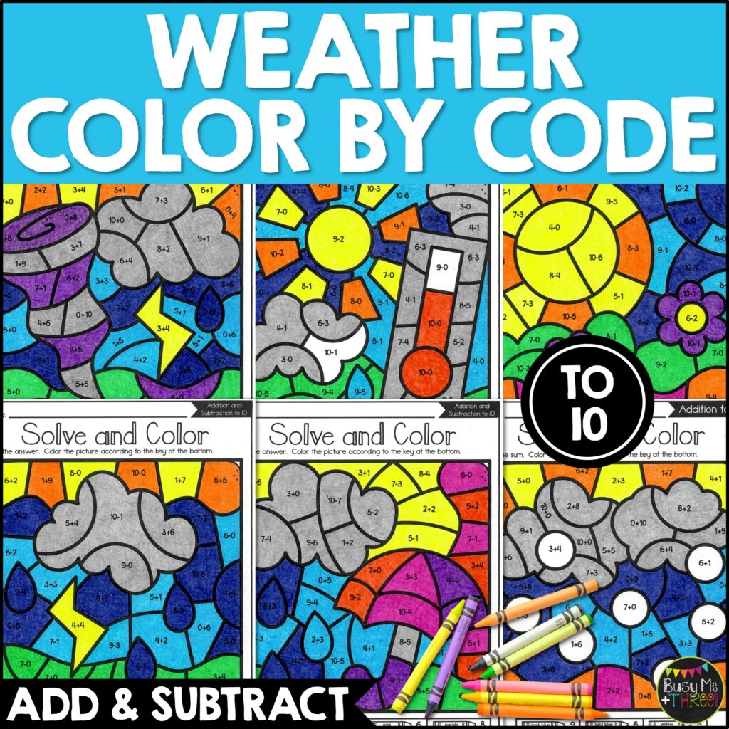Weather Color by Code Addition Subtraction to 10 - Teaching Ideas Made Easy