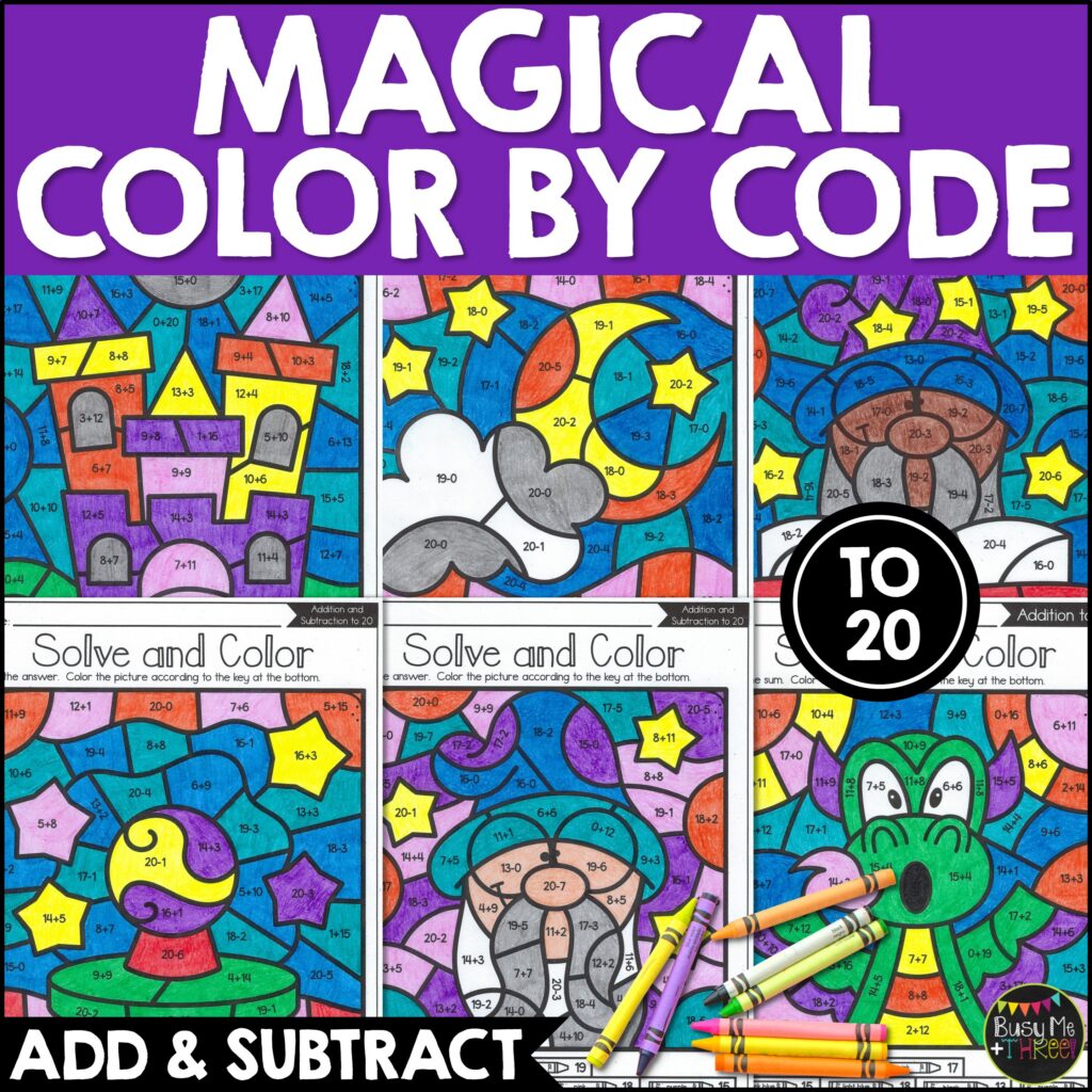 Magical Color by Number Add Subtract to 20 - Teaching Ideas Made Easy