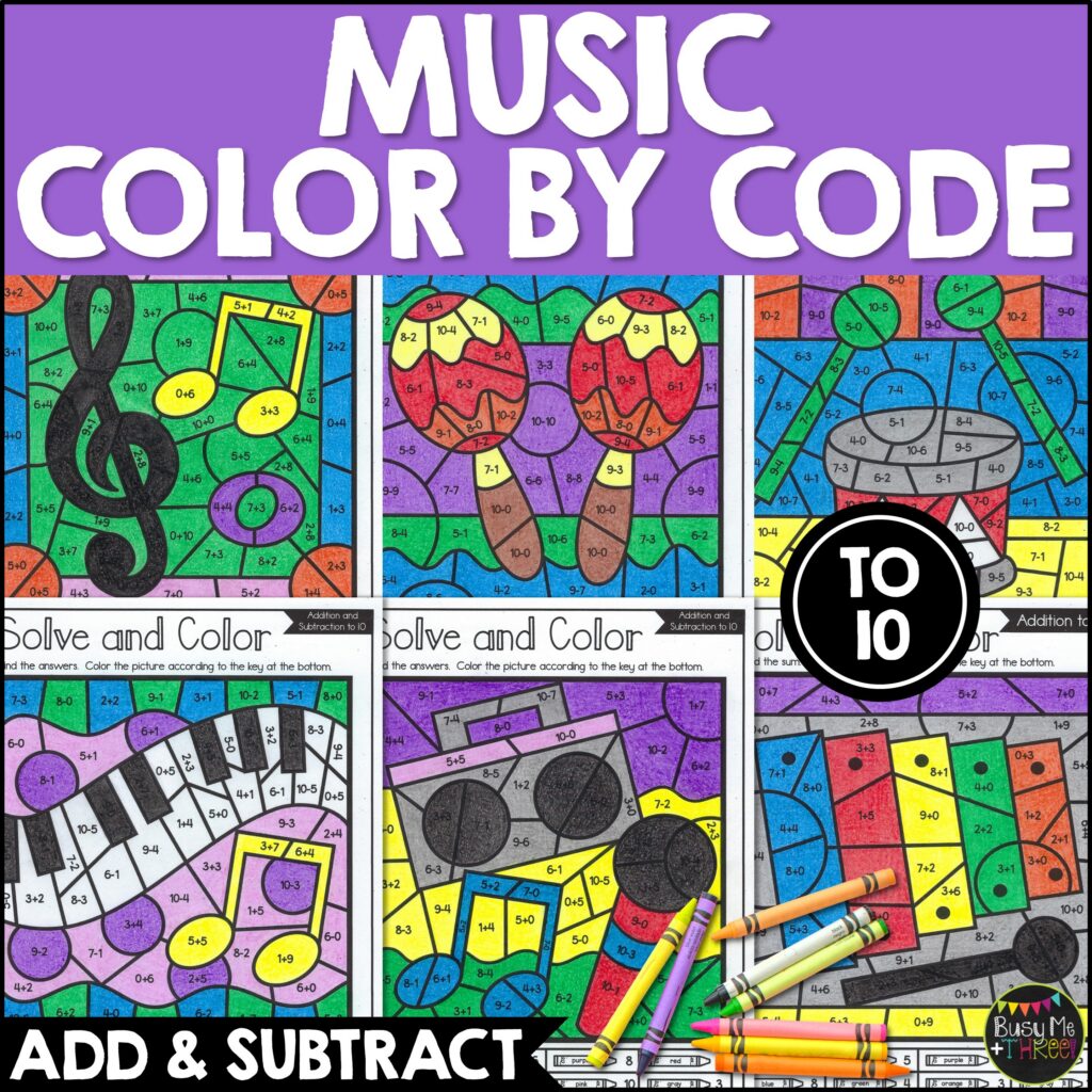 Music Color by Code Math Addition Subtraction K-2 - Teaching Ideas Made ...