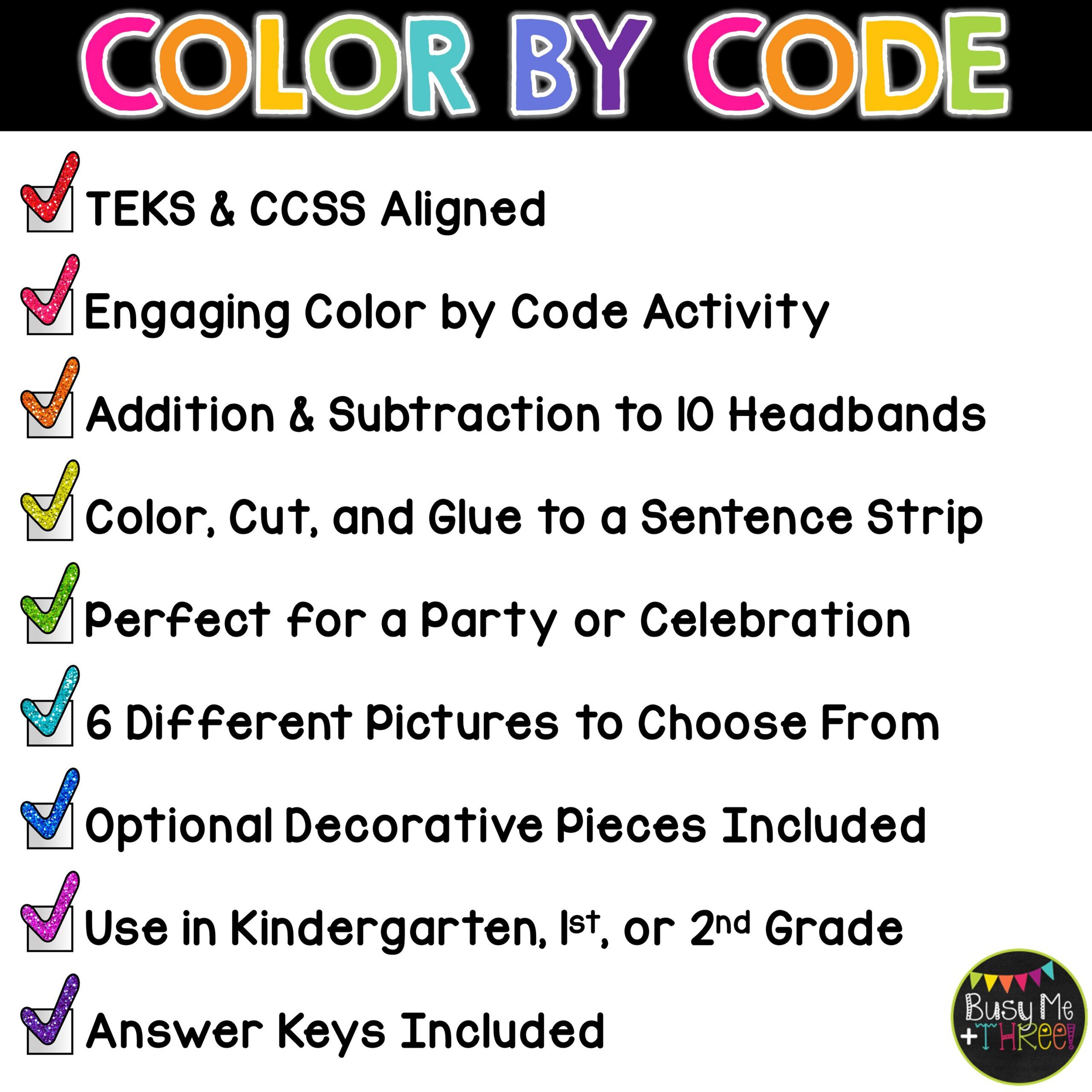 Back to School Color by Code Headbands K-1 Math - Teaching Ideas Made Easy