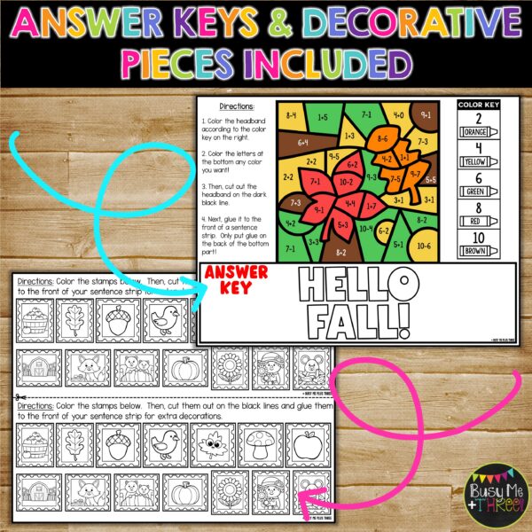 Fall Color by Code Headbands Math Activity - Teaching Ideas Made Easy