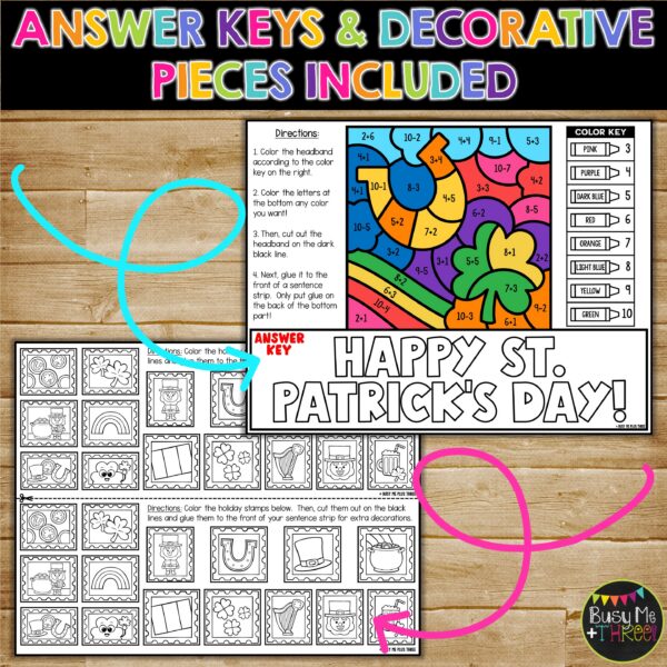 St. Patrick's Day Headbands Color by Code Math - Teaching Ideas Made Easy