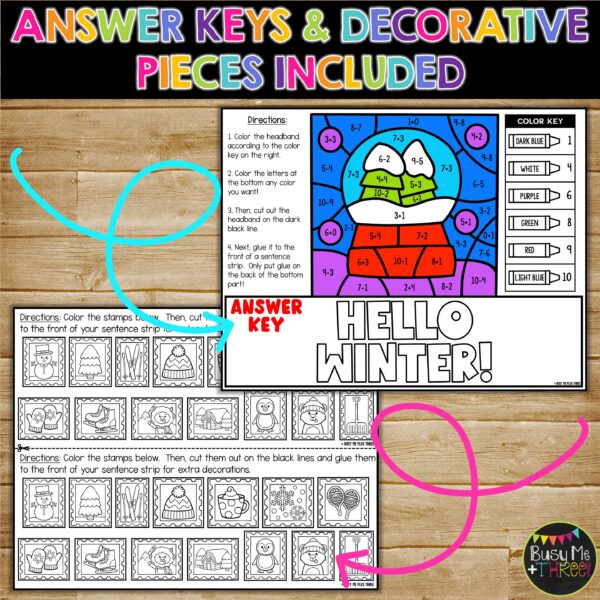 Winter Color by Code Headbands Math Activity - Teaching Ideas Made Easy