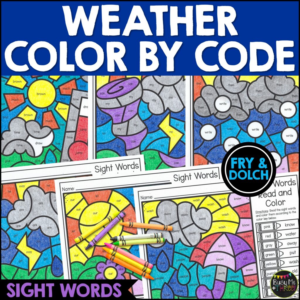 Weather Color by Code Sight Words Fry Dolch Activities - Teaching Ideas ...