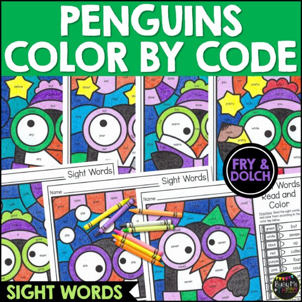 Winter Penguins Color by Code Sight Words K–2 - Teaching Ideas Made Easy