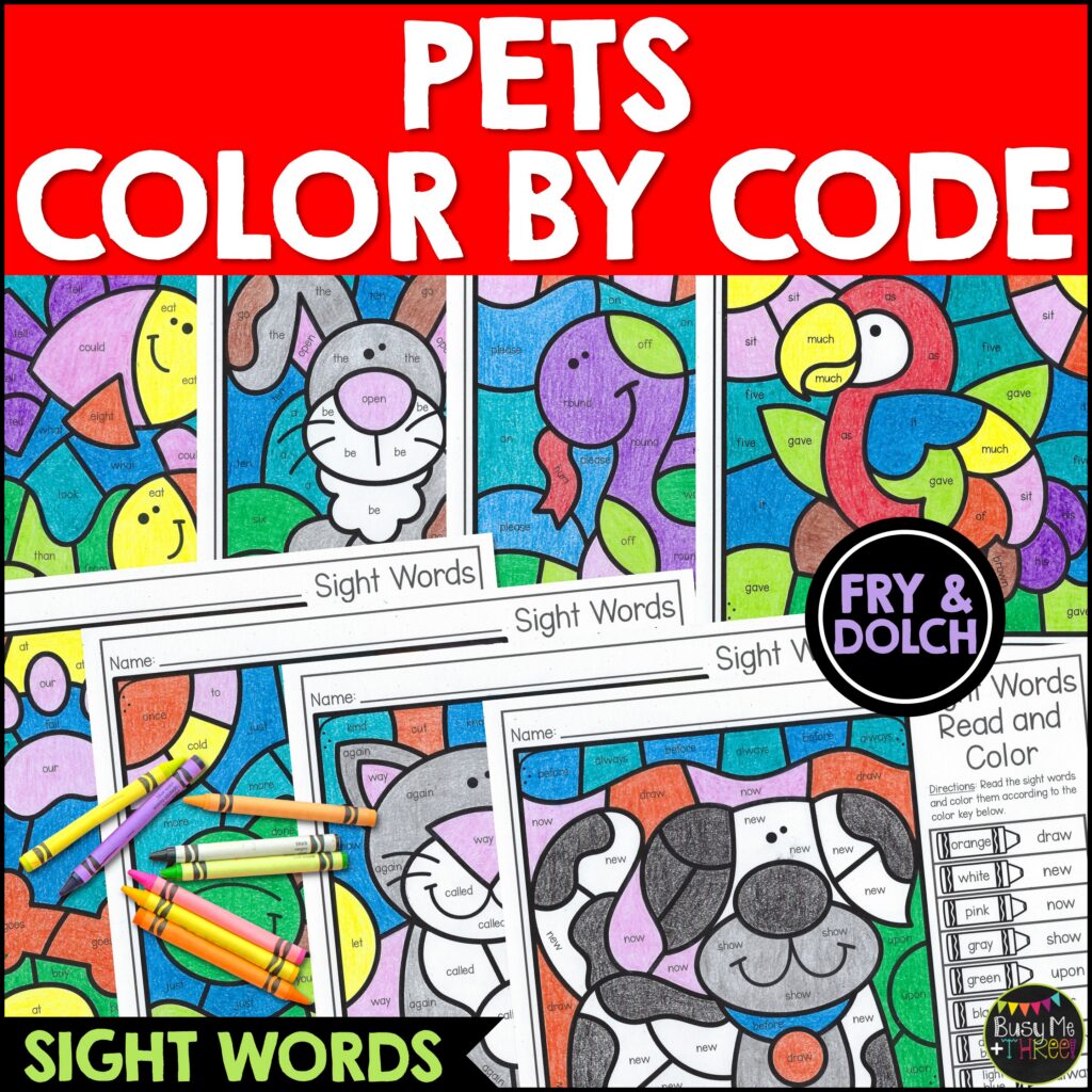 Pets Color by Code Sight Words K-2 No Prep - Teaching Ideas Made Easy
