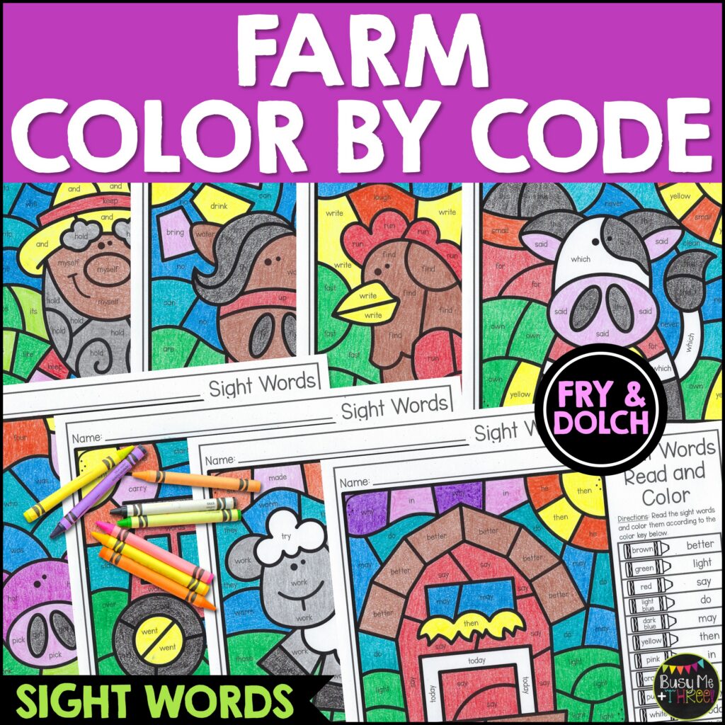 Farm Animals Color by Code Sight Words No Prep - Teaching Ideas Made Easy