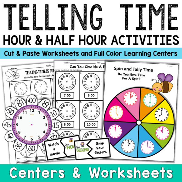 1st Grade Telling Time Hour and Half Hour Spring Activities - Teaching ...