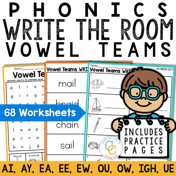1st Grade Vowel Teams Write the Room Phonics Activities - Teaching ...
