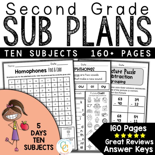 Second Grade Sub Plans 5 Days No Prep Print & Go - Teaching Ideas Made Easy