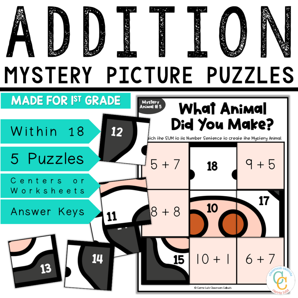 1st Grade Addition Mystery Picture Puzzles - Teaching Ideas Made Easy
