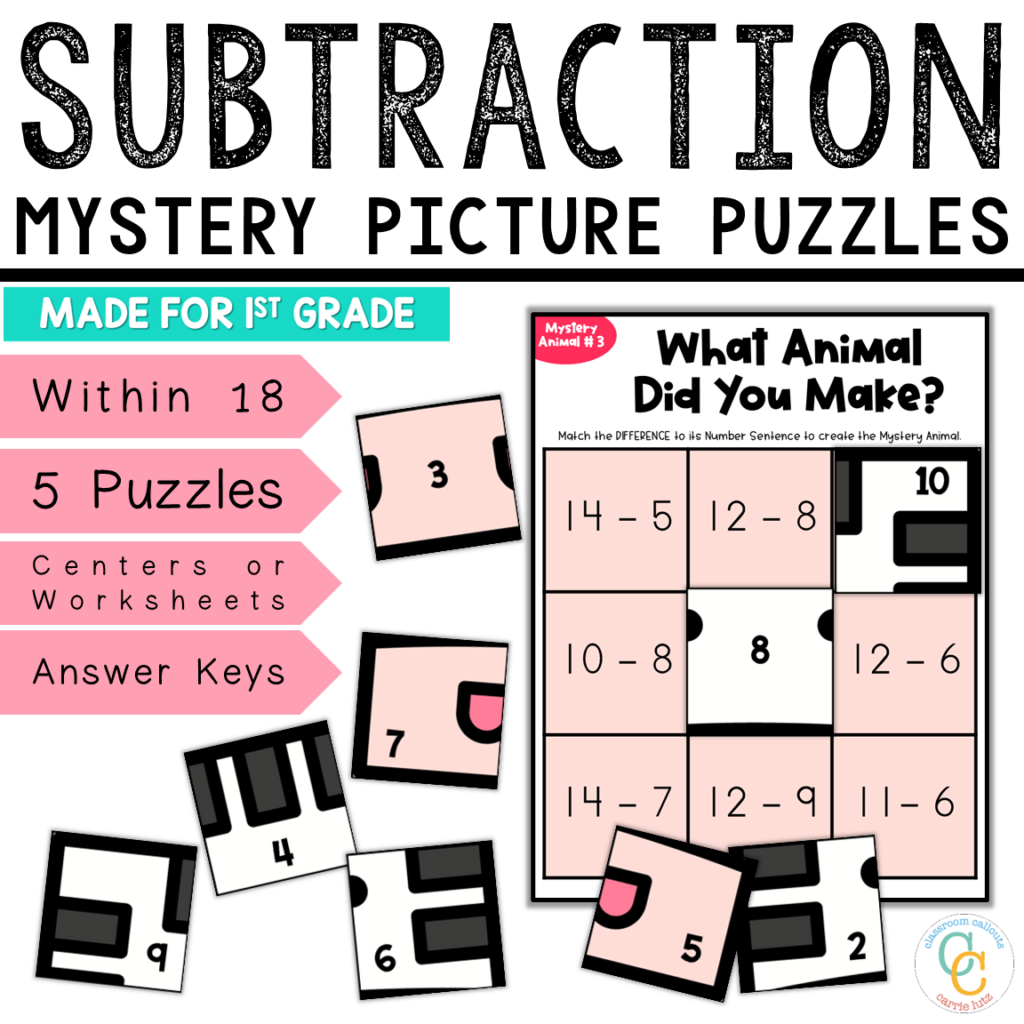 1st Grade Subtraction Mystery Picture Puzzles - Teaching Ideas Made Easy