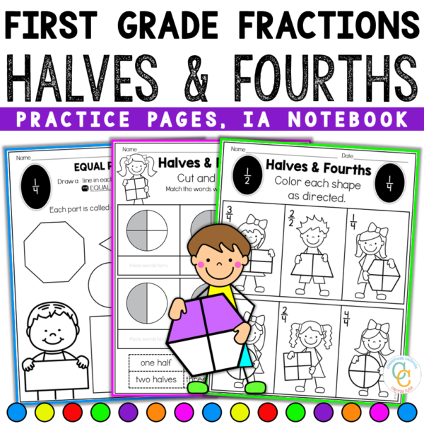 1st Grade Fractions Halves and Fourths No Prep Unit - Teaching Ideas ...