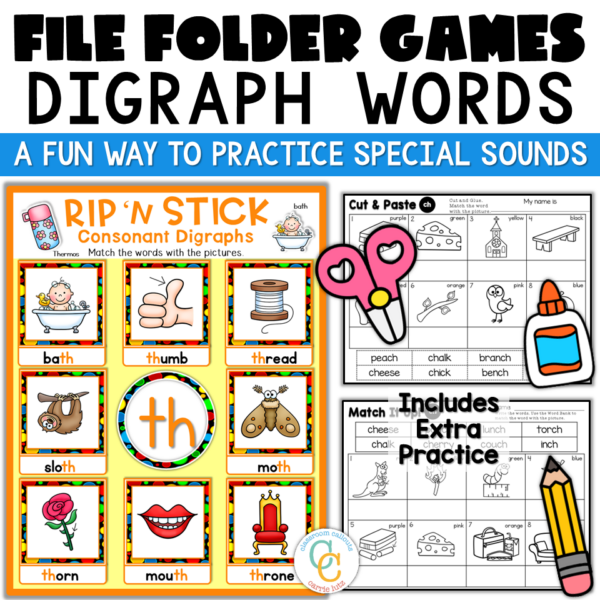 1st Grade Consonant Digraphs File Folder Activities - Teaching Ideas ...