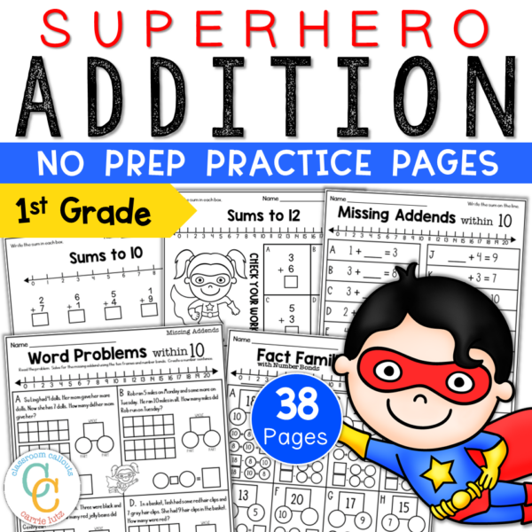 Superhero Addition Worksheets 1st Grade - Teaching Ideas Made Easy