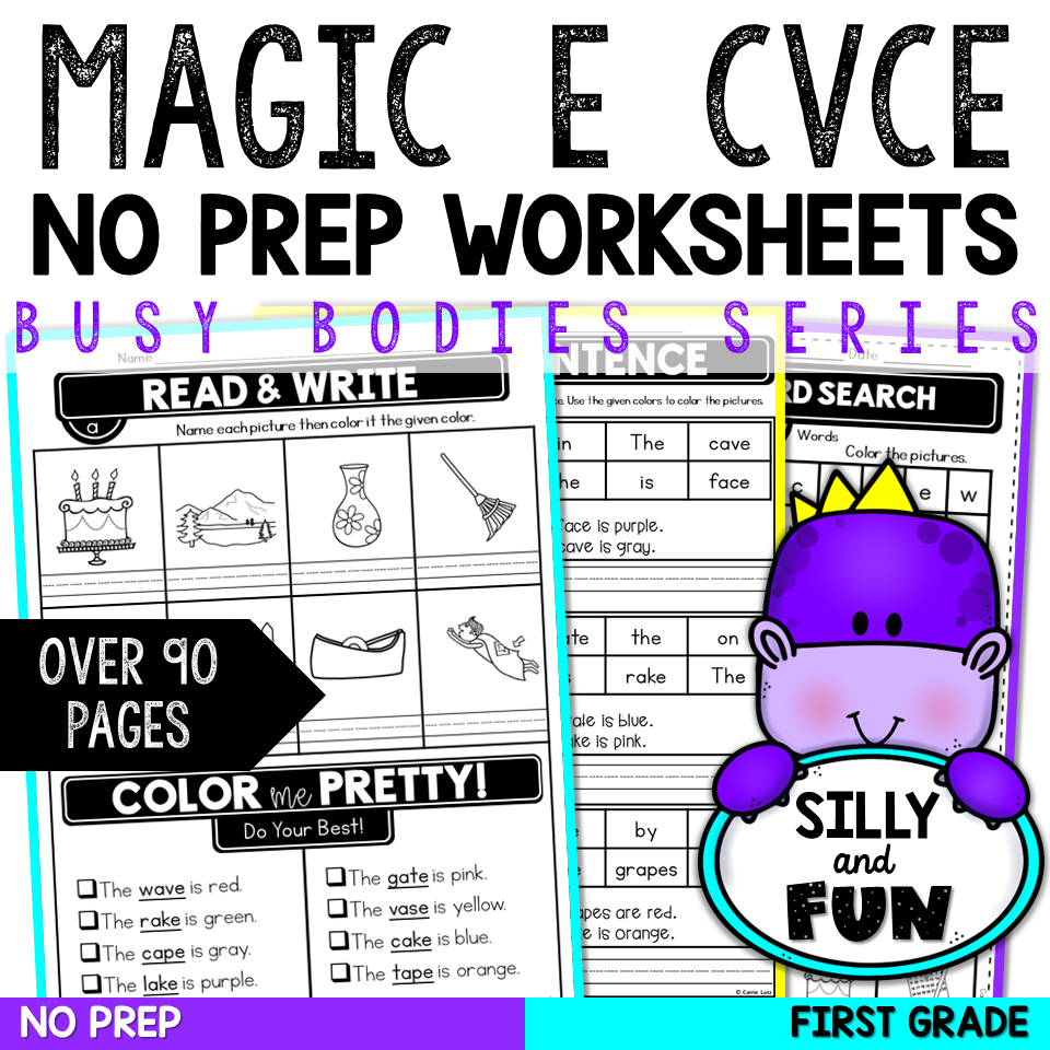 1st Grade Magic E Worksheets No Prep CVCe Long Vowels Practice ...