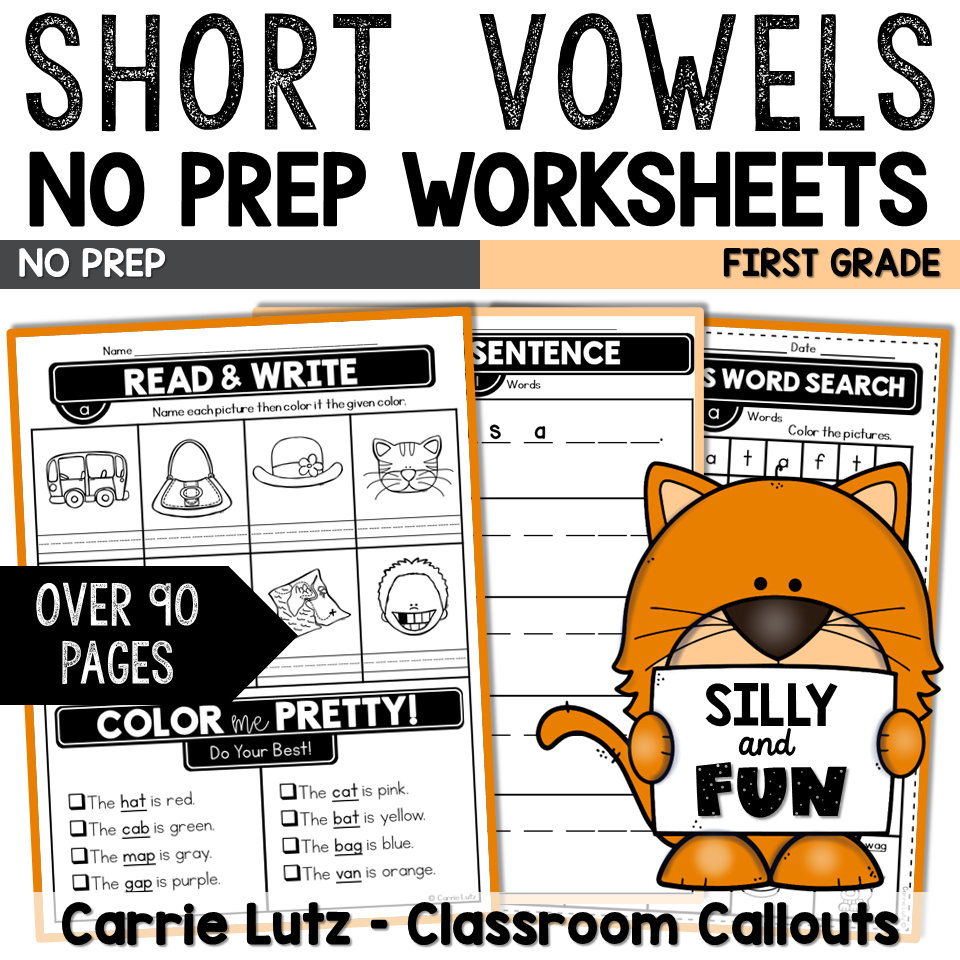 1st Grade Short Vowels Worksheets No Prep CVC Activities - Teaching ...