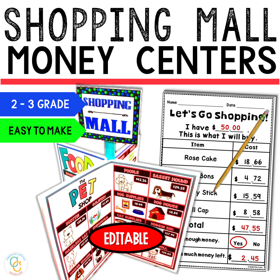 Shopping Mall Money Centers 2nd 3rd Grade - Teaching Ideas Made Easy