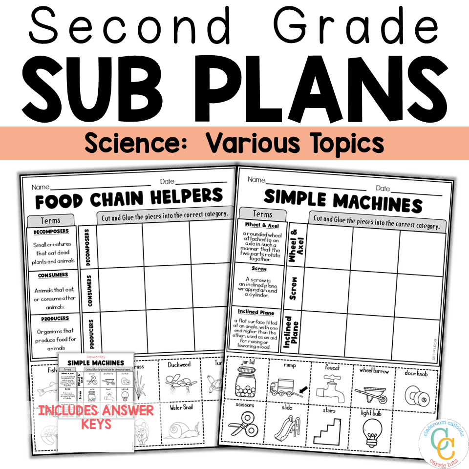 Second Grade Sub Plans 5 Days No Prep Print & Go - Teaching Ideas Made Easy
